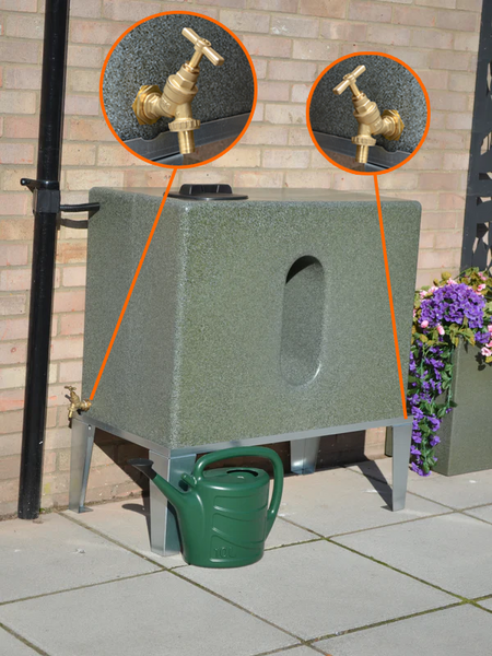 350 Litre Square Water Butt V1 - Green Marble - Double Outlet – Ecosure